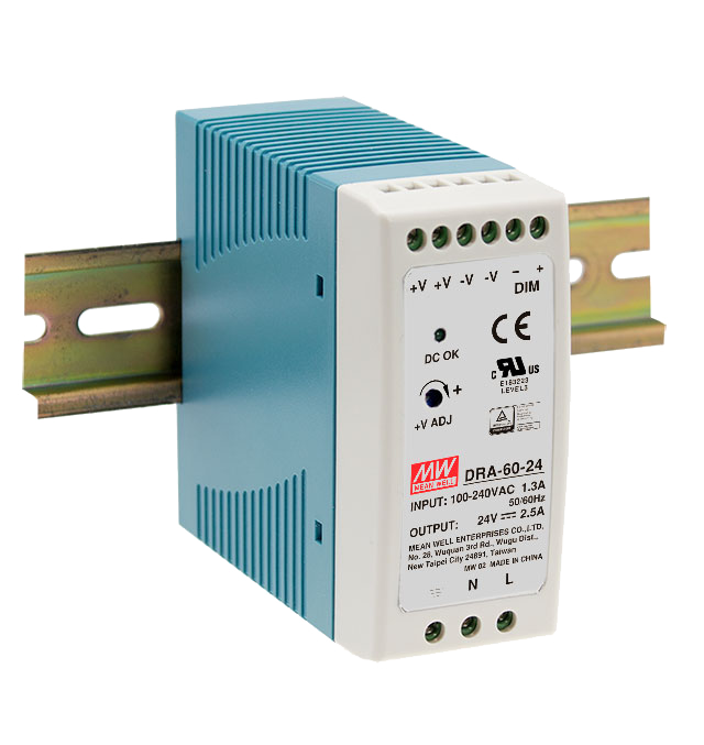 Fuente Riel DIN 60W DRA-60 ajustable 3 en 1 MEAN WELL